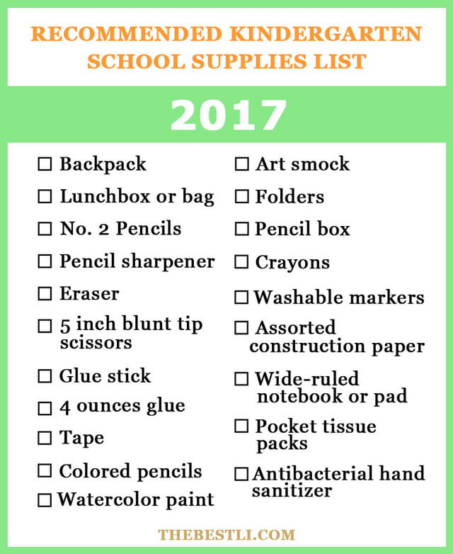 Recommended Back-to-school Kindergarten Supplies List 2025